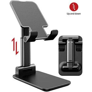 Foldable Cell Phone Stand, Zinalop [2021 Latest] Angle & Height Adjustable Desk Phone Holder with Stable Anti-Slip Design Compatible with iPhone 12/12 Pro/Smartphones/iPad Mini/Kindle(Black)