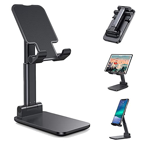 Foldable Cell Phone Stand, Zinalop [2021 Latest] Angle & Height Adjustable Desk Phone Holder with Stable Anti-Slip Design Compatible with iPhone 12/12 Pro/Smartphones/iPad Mini/Kindle(Black)