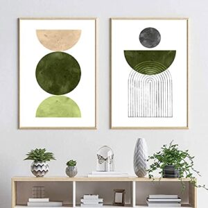 dthlay mid century wall art boho wall decor sun art print boho wall prints olive green abstract watercolor painting canvas prints for home decor mid century modern wall decor 16x24hx2 no frame