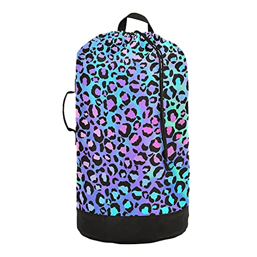 xigua Fashion Colorful Leopard Animal Print Laundry Bag, Drawstring Closure Dirty Clothes Bag Large Travel Camp Durable Tear Resistant Backpack Storage Bag - 14.5 X 29.3inch