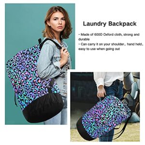 xigua Fashion Colorful Leopard Animal Print Laundry Bag, Drawstring Closure Dirty Clothes Bag Large Travel Camp Durable Tear Resistant Backpack Storage Bag - 14.5 X 29.3inch