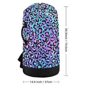 xigua Fashion Colorful Leopard Animal Print Laundry Bag, Drawstring Closure Dirty Clothes Bag Large Travel Camp Durable Tear Resistant Backpack Storage Bag - 14.5 X 29.3inch