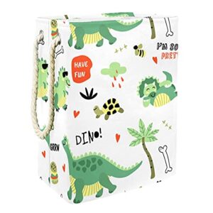 deyya waterproof laundry baskets tall sturdy foldable green dinosaurs words pattern print hamper for adult kids teen boys girls in bedrooms bathroom