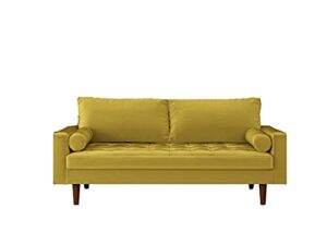 container furniture direct womble modern velvet upholstered living room diamond tufted chesterfield sofa with gleaming nailheads, textured gold