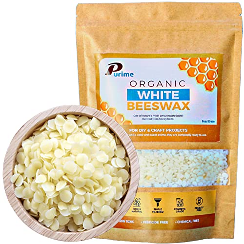 PURIME Organic Beeswax Pellets 1LB, USDA Certified Pure White for Candle and Lotion Making, Food Grade Beeswax for Candle Making, Beeswax Pastilles organic, Bees Wax melts for Lotion