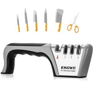 enowo premium knife sharpeners,4 stage kitchen knives sharpener helps repair,restore & polish straight-edge dull knives & sharpen scissors quickly and safely,easy to use blade sharpener