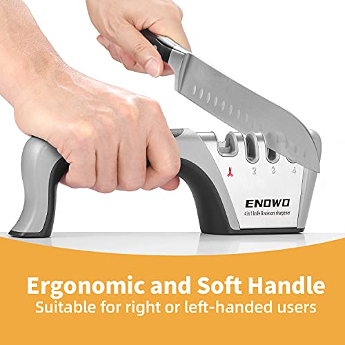 enowo Premium Knife Sharpeners,4 Stage Kitchen Knives Sharpener Helps Repair,Restore & Polish Straight-Edge Dull Knives & Sharpen Scissors Quickly and Safely,Easy to Use Blade Sharpener