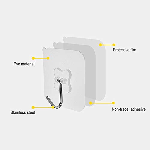 DKKO Wall Hooks Adhesive Hanger Transparent Reusable Seamless Hooks for Hanging Heavy Duty Sticky Wall Hooks for Bathroom Kitchen Office Window 10 Pack