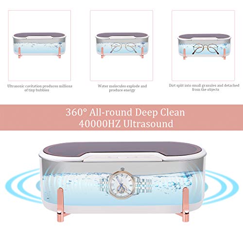 NAVOROGE Ultrasonic Cleaner Machine, 40KHZ Portable Sonic Jewelry Cleaner for Rings,Watches,Glasses,Jewelry,Diamonds,Coins, Dentures,Ultrasonic Cleaner Machine with Basket(500ML)