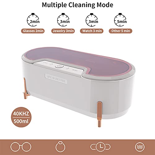 NAVOROGE Ultrasonic Cleaner Machine, 40KHZ Portable Sonic Jewelry Cleaner for Rings,Watches,Glasses,Jewelry,Diamonds,Coins, Dentures,Ultrasonic Cleaner Machine with Basket(500ML)