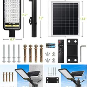 APONUO Solar Street Lights 2 Packs,100W Solar Street Light Outdoor Dusk to Dawn Lamp 98 LEDs 7000K Motion Sensor Light with Remote Control Pole Security Led Flood Light for Yard, Patio