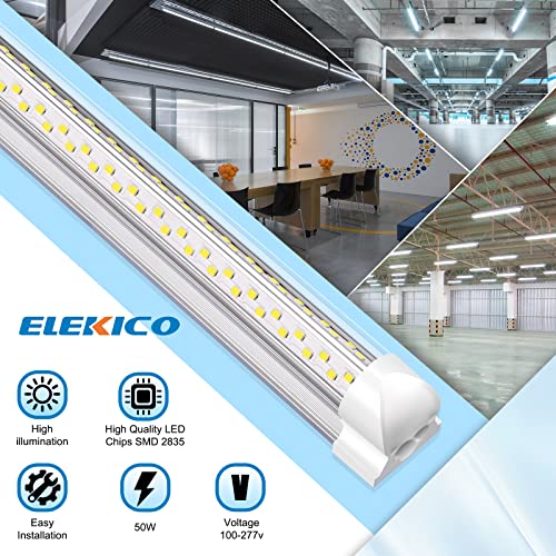 ELEKICO LED Shop Light 4FT, 50W 7200LM 5000K V Shape 4' Led Shop Light, Super Bright Linkable Shop Lights, Hight Output T8 LED Tube Lights, LED Shop Lights for Garage 4 Foot with Plug 10 Pack