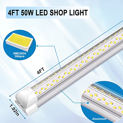 ELEKICO LED Shop Light 4FT, 50W 7200LM 5000K V Shape 4' Led Shop Light, Super Bright Linkable Shop Lights, Hight Output T8 LED Tube Lights, LED Shop Lights for Garage 4 Foot with Plug 10 Pack