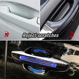 NOI 8Pcs Fashion Universal 3D Carbon Fiber Texture Car Door Handle Reflective Sticker Door Bowl Paint Scratch Protector Protective Cover Protective Film Safety Warning Function（Blue）