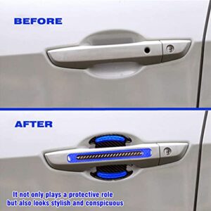 NOI 8Pcs Fashion Universal 3D Carbon Fiber Texture Car Door Handle Reflective Sticker Door Bowl Paint Scratch Protector Protective Cover Protective Film Safety Warning Function（Blue）