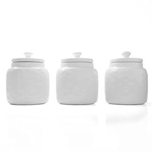 barnyard designs s/3 ceramic bathroom canisters, apothecary jars with lid, qtip holder bathroom set cotton ball holder jar for bathroom storage, decorative bathroom jar with lid, spa decor, 4x5, white