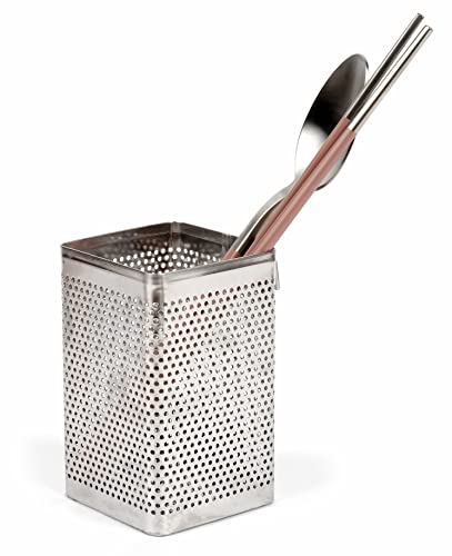 LENITH Kitchen Utensil Chopsticks Perforated Holder with Hooks - Stainless Steel Storage for Organizer Dishwasher Safe (Small Square)