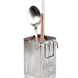 LENITH Kitchen Utensil Chopsticks Perforated Holder with Hooks - Stainless Steel Storage for Organizer Dishwasher Safe (Small Square)