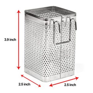 LENITH Kitchen Utensil Chopsticks Perforated Holder with Hooks - Stainless Steel Storage for Organizer Dishwasher Safe (Small Square)