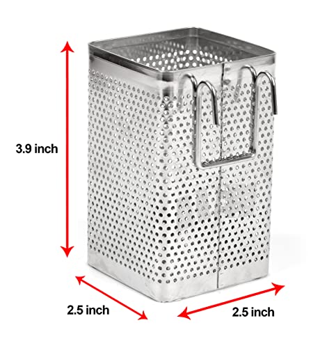 LENITH Kitchen Utensil Chopsticks Perforated Holder with Hooks - Stainless Steel Storage for Organizer Dishwasher Safe (Small Square)