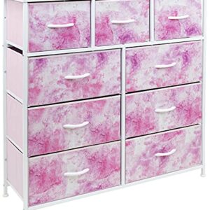 Sorbus Kids Dresser with 9 Drawers - Furniture Storage Chest Tower Unit for Bedroom, Hallway, Closet, Office Organization - Steel Frame, Wood Top, Tie-dye Fabric Bins (Pink, Tie-dye)