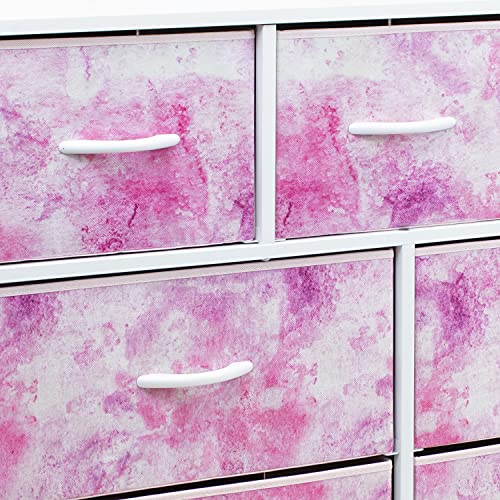 Sorbus Kids Dresser with 9 Drawers - Furniture Storage Chest Tower Unit for Bedroom, Hallway, Closet, Office Organization - Steel Frame, Wood Top, Tie-dye Fabric Bins (Pink, Tie-dye)