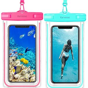 karvense waterproof cell phone pouch case, 2 pack universal waterproof phone bag/holder for iphone/samsung galaxy/pixel, underwater dry bag for travel, vacation, beach, kayaking,snorkeling, water park