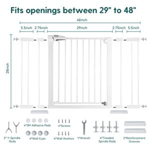 BABELIO Metal Baby Gate Dog Gate 29-48 Inch Extra Wide Pet Gate for Stairs & Doorways, Pressure Mounted Walk Thru Child Gate with Door, NO Need Tools NO Drilling, with Wall Cups