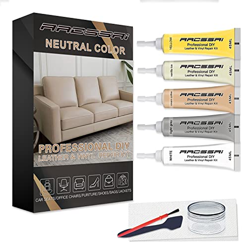 Neutral Color Leather Repair Kit for Furniture, Car Seats, Sofa, Jacket and Purse. PU Leather Repair Paint Gel. Repair Tears & Burn Holes. Provide Color Matching Guide & Super Easy Instructions