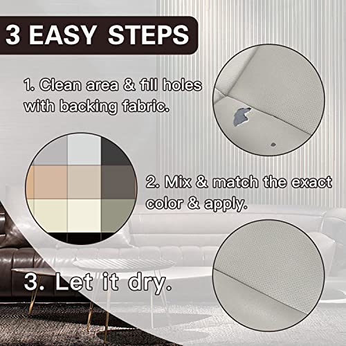 Neutral Color Leather Repair Kit for Furniture, Car Seats, Sofa, Jacket and Purse. PU Leather Repair Paint Gel. Repair Tears & Burn Holes. Provide Color Matching Guide & Super Easy Instructions