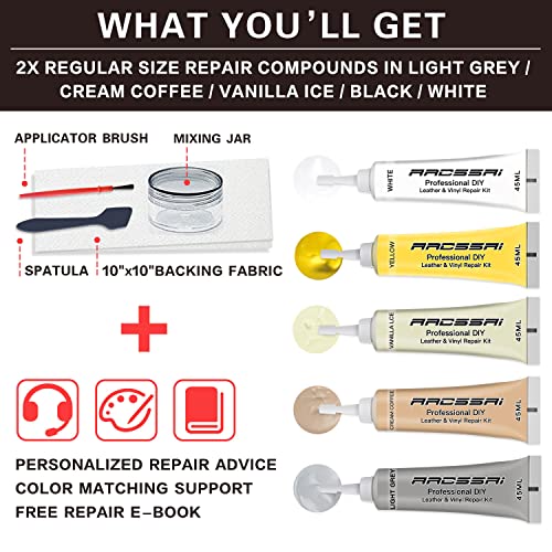 Neutral Color Leather Repair Kit for Furniture, Car Seats, Sofa, Jacket and Purse. PU Leather Repair Paint Gel. Repair Tears & Burn Holes. Provide Color Matching Guide & Super Easy Instructions