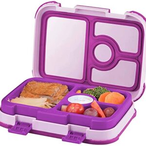 LROZA Leakproof Kids Lunch Box | 4-Compartment Bento Box for Kids | BPA-Free | School Lunch Container for Boys Girls | Children Travel On-the-Go Meal and Snack Packing Containers (PURPLE)