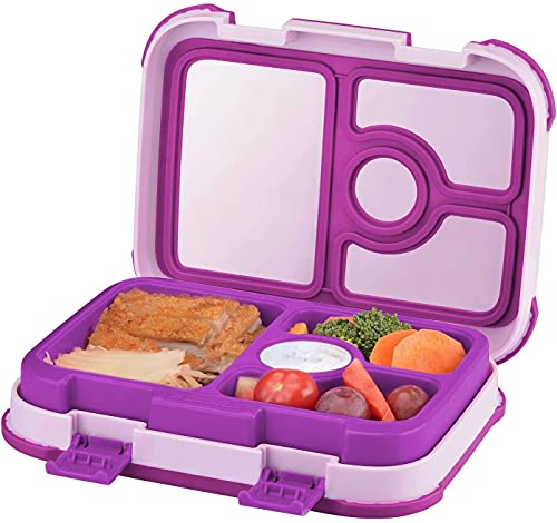 LROZA Leakproof Kids Lunch Box | 4-Compartment Bento Box for Kids | BPA-Free | School Lunch Container for Boys Girls | Children Travel On-the-Go Meal and Snack Packing Containers (PURPLE)