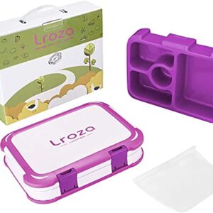 LROZA Leakproof Kids Lunch Box | 4-Compartment Bento Box for Kids | BPA-Free | School Lunch Container for Boys Girls | Children Travel On-the-Go Meal and Snack Packing Containers (PURPLE)