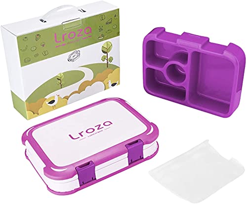 LROZA Leakproof Kids Lunch Box | 4-Compartment Bento Box for Kids | BPA-Free | School Lunch Container for Boys Girls | Children Travel On-the-Go Meal and Snack Packing Containers (PURPLE)