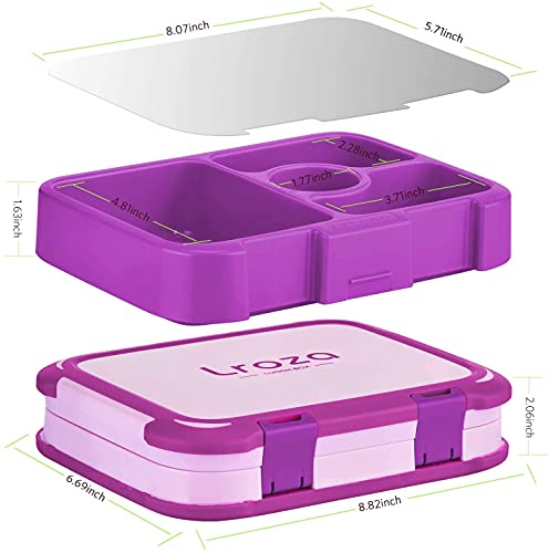 LROZA Leakproof Kids Lunch Box | 4-Compartment Bento Box for Kids | BPA-Free | School Lunch Container for Boys Girls | Children Travel On-the-Go Meal and Snack Packing Containers (PURPLE)