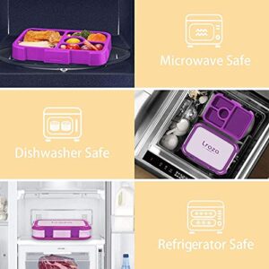 LROZA Leakproof Kids Lunch Box | 4-Compartment Bento Box for Kids | BPA-Free | School Lunch Container for Boys Girls | Children Travel On-the-Go Meal and Snack Packing Containers (PURPLE)