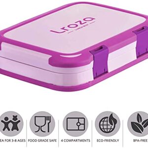 LROZA Leakproof Kids Lunch Box | 4-Compartment Bento Box for Kids | BPA-Free | School Lunch Container for Boys Girls | Children Travel On-the-Go Meal and Snack Packing Containers (PURPLE)