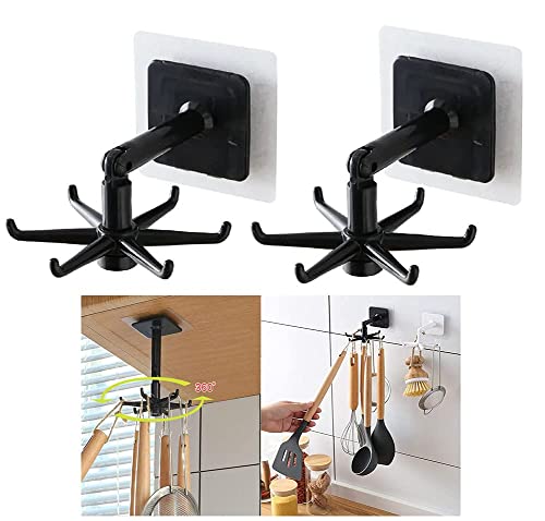 360° Rotating Folding Hook Multi-Purpose,180 Degrees Vertical Flip Hook No Drilling Self Adhesive Flip Waterproof Hooks, Space Saving Easy to Install, Suitable for Home Bathroom Kitchen Office, Black