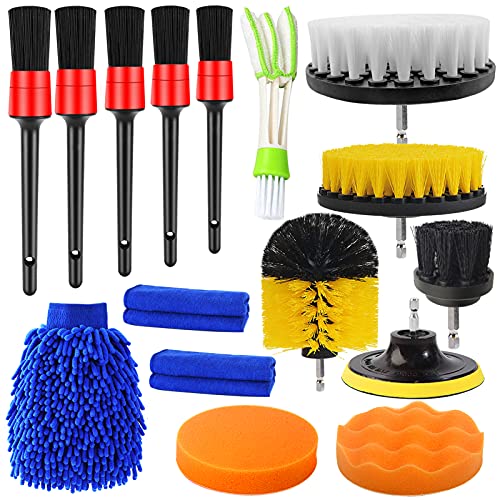 TTCR-II 16 Pcs Car Detailing Kit, Car Cleaning Kit, Drill Brush Set Car Detailing Exterior Interior Car Detailing Kit (Detailing Brush, Drill Brush Set, Polishing Pad, Vent Brush, Towers, Mitt)