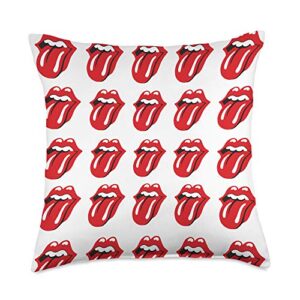 the rolling stones official classic repeat tongue white throw pillow, 18x18, multicolor