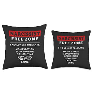 Narcissistic Abuse Awareness Designs Narcissist Free Zone I Will Not Tolerate Throw Pillow, 16x16, Multicolor