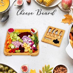 NUBO Cheese Servers - Bamboo Cheese Board and Knife Set with Electric Wine Opener - Charcuterie Board Set, 13 x 13 x 2 Inch Meat, Wine and Cheese Platter - Transforming Cheese Board with Cutlery