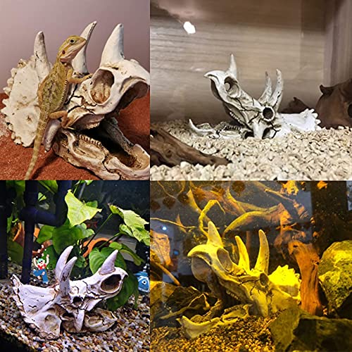 Hamiledyi Bearded Dragon Dinosaur Decor 4 Pack Reptile Aquarium Accessories Resin Triceratops Skull Amphibians Hides and Caves for Snake Gecko Chameleon Lizard Spider