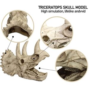 Hamiledyi Bearded Dragon Dinosaur Decor 4 Pack Reptile Aquarium Accessories Resin Triceratops Skull Amphibians Hides and Caves for Snake Gecko Chameleon Lizard Spider