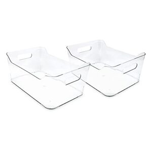 isaac jacobs 2-pack large clear storage bins (13.5” x 10” x 6”) w/ handles, plastic box set, home, office, fridge, freezer, kitchen, pantry organization container, bpa-free/food safe (large, 2 pack)