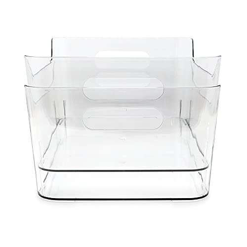 Isaac Jacobs 2-Pack Large Clear Storage Bins (13.5” x 10” x 6”) w/ Handles, Plastic Box Set, Home, Office, Fridge, Freezer, Kitchen, Pantry Organization Container, BPA-Free/Food Safe (Large, 2 Pack)