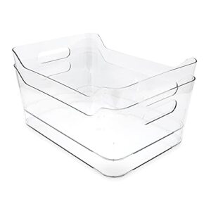 Isaac Jacobs 2-Pack Large Clear Storage Bins (13.5” x 10” x 6”) w/ Handles, Plastic Box Set, Home, Office, Fridge, Freezer, Kitchen, Pantry Organization Container, BPA-Free/Food Safe (Large, 2 Pack)