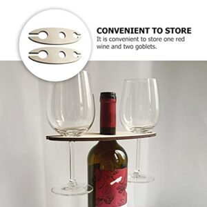 BESTOYARD 3 Pcs Wine Glass Holder Wood Wine Glass Drying Rack Freestanding Stemware Storage Stand Holds 1 Bottles and 2 Glasses for Bar Kitchen Restaurant Khaki