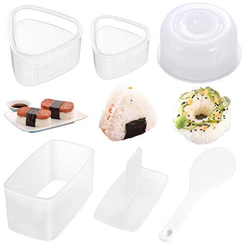 AYCCNH 4 Pack Sushi Maker Kit, Non Stick Musubi Maker with Little Rice Paddle, Onigiri Triangle Sushi Press (Large & Small), Donut Rice Shaper Mold DIY Tool